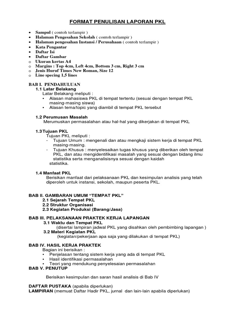 Format Penulisan Laporan Pkl Pdf