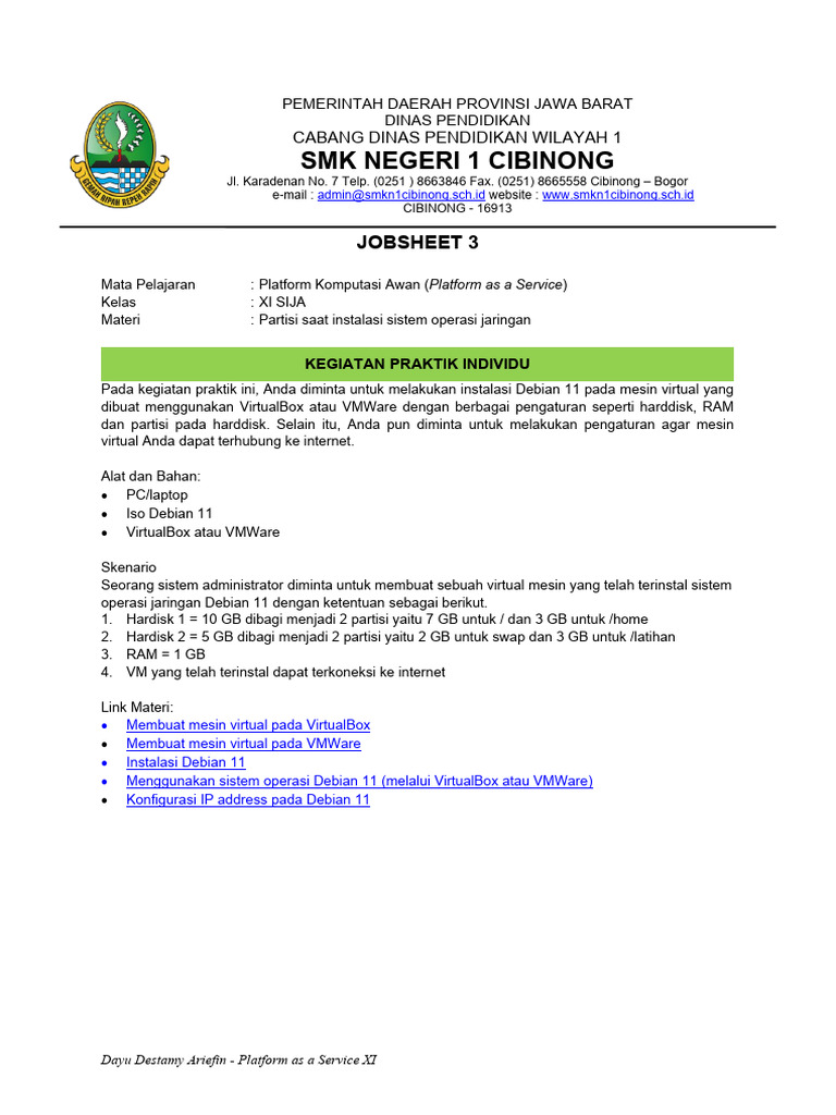 Jobsheet 3 - Partisi Saat Instalasi Sistem Operasi Jaringan | PDF