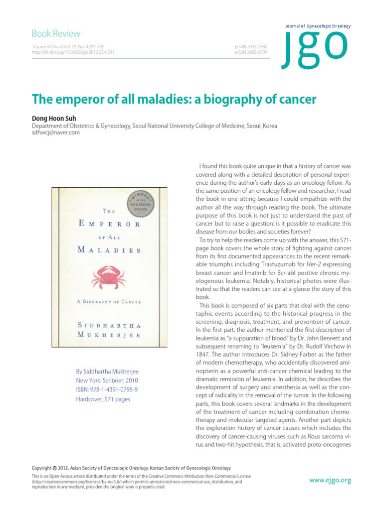 Book Review The Emperor of All Maladies A Biograph | PDF | Cancer ...