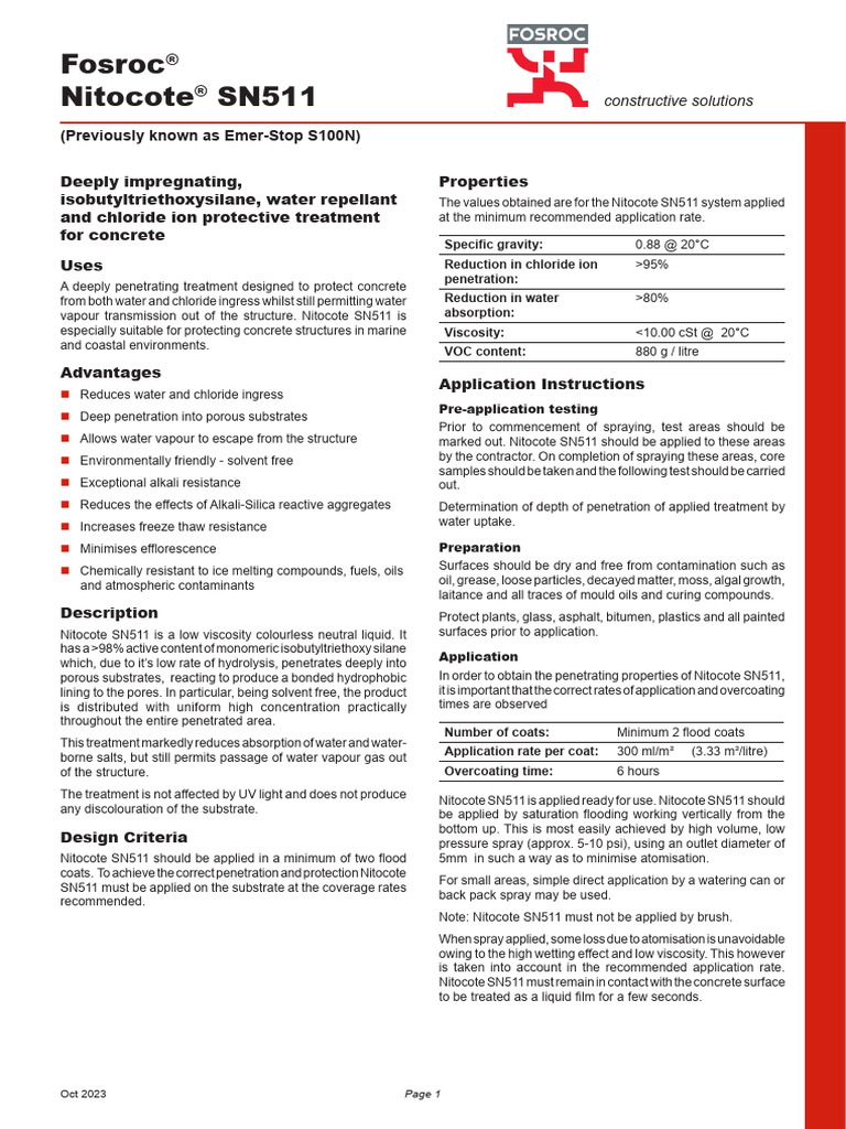 Fosroc Nitocote SN511 TDS | PDF | Water | Tide