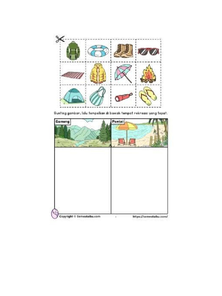 lembar kerja anak tema rekreasi | PDF