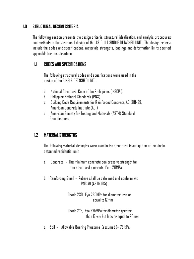 Structural Design Specs TP Proj | PDF | Structural Load | Concrete