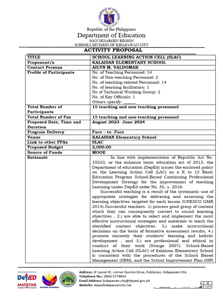 Activity-Proposal-SLAC KALAISAN ES | PDF | Learning | Cognition