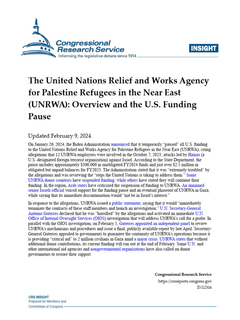 IN12316 | PDF | Unrwa | Congressional Research Service