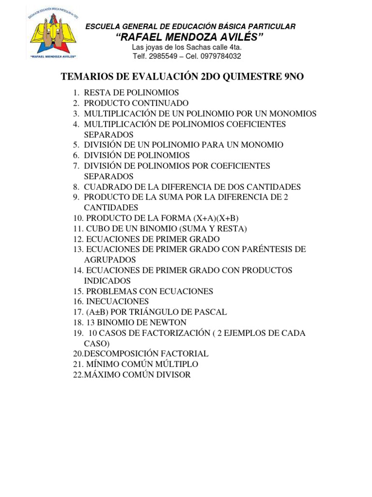 TEMARIOS DE EVALUACIÓN | PDF