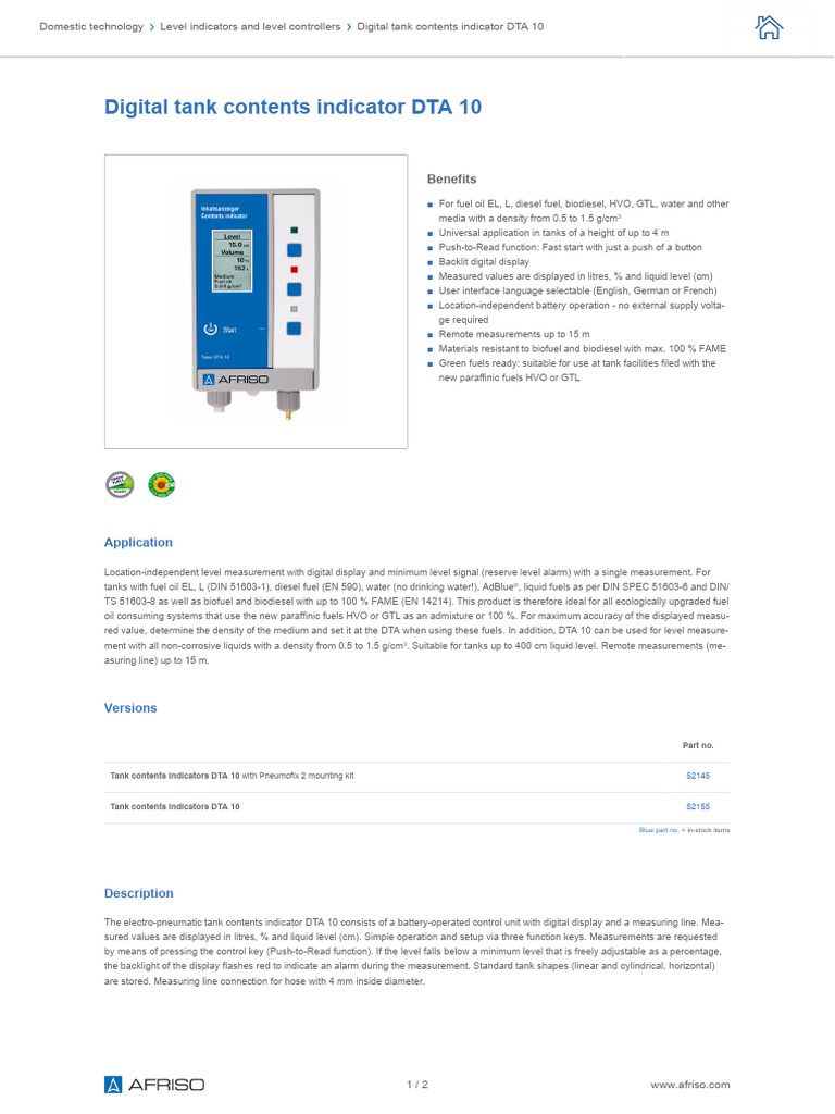 Digital Tank Contents Indicator DTA 10 DB en | PDF | Biodiesel | Biofuel