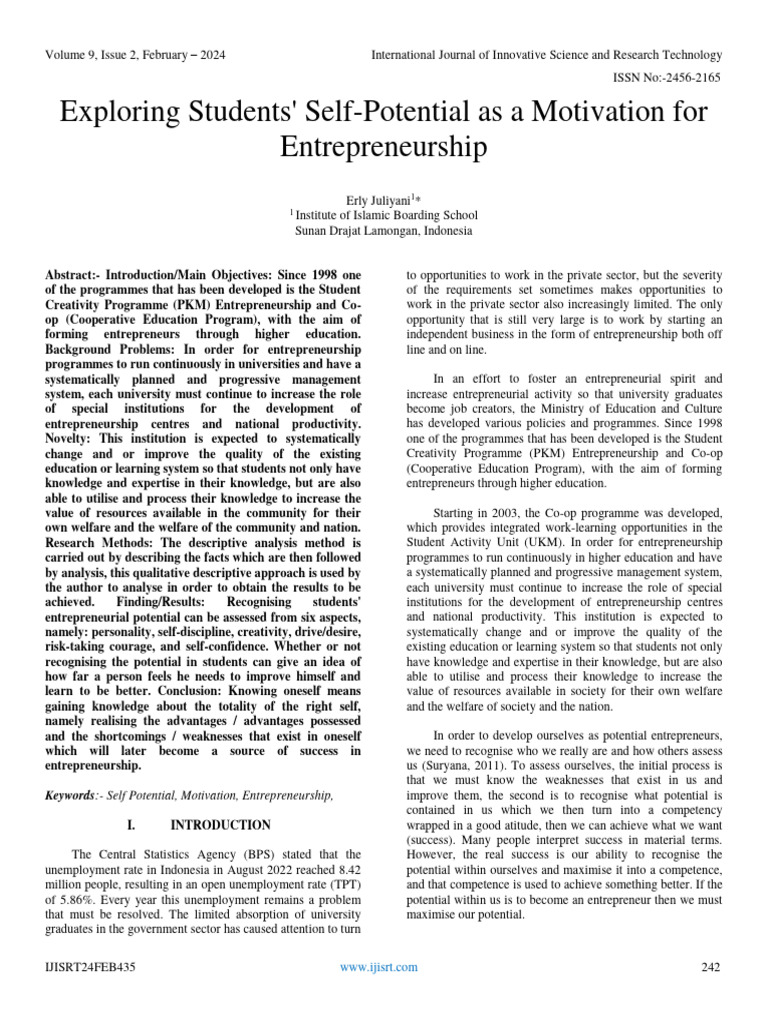 Exploring Students' Self-Potential As A Motivation For Entrepreneurship ...