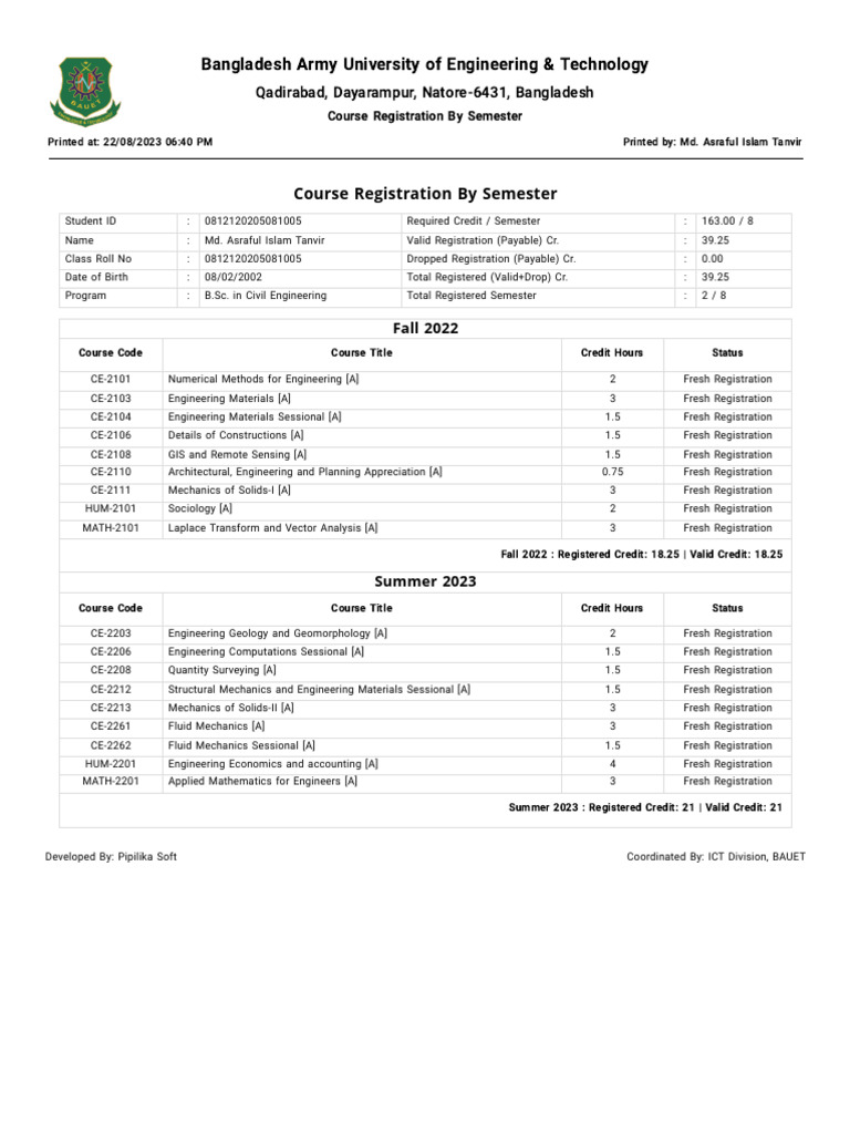 Course Registration by Semester - I-EMS - BAUET | PDF | Engineering ...