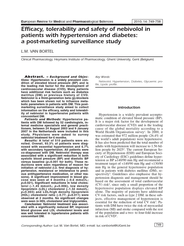 Efficacy, Tolerability and Safety of Nebivolol in Patients With ...