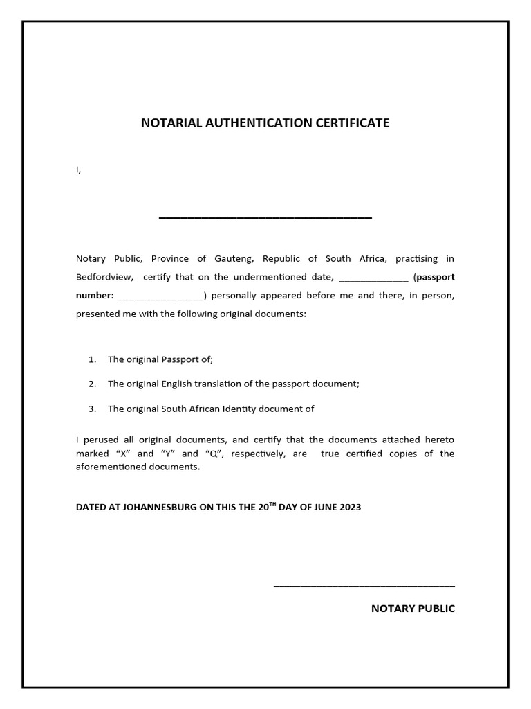 Notarial Authentication Certificate | PDF