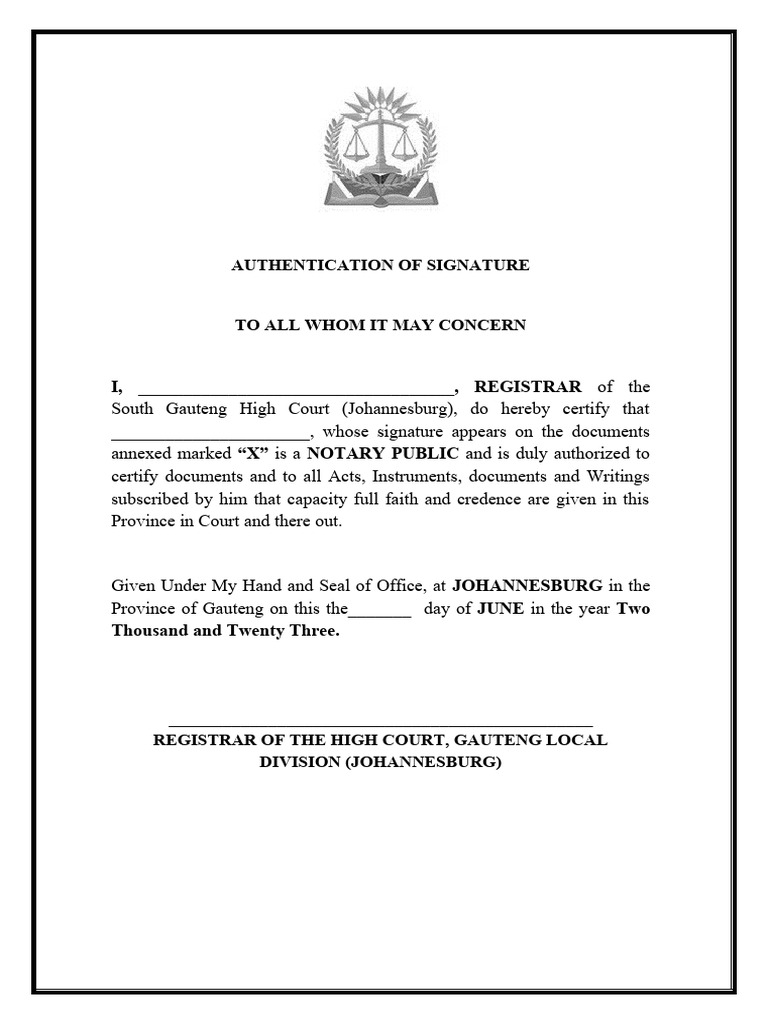 Authentication of Signature (JHB High Court) | PDF