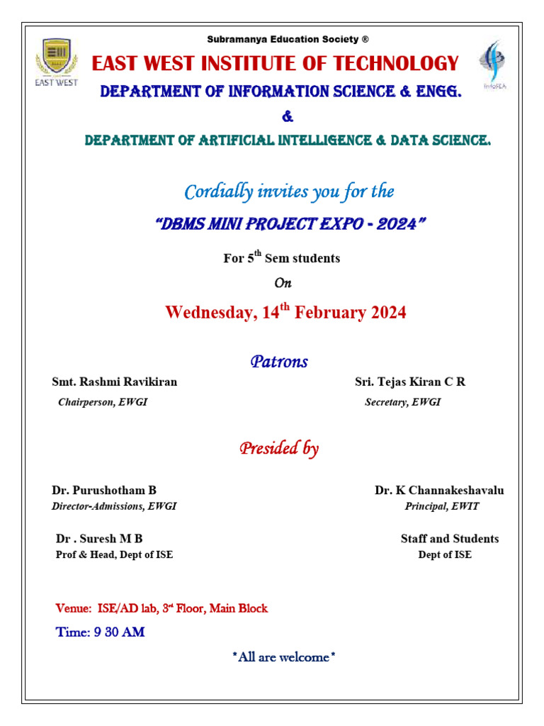 Dbms Project Expo Invitation 2023-24 | PDF