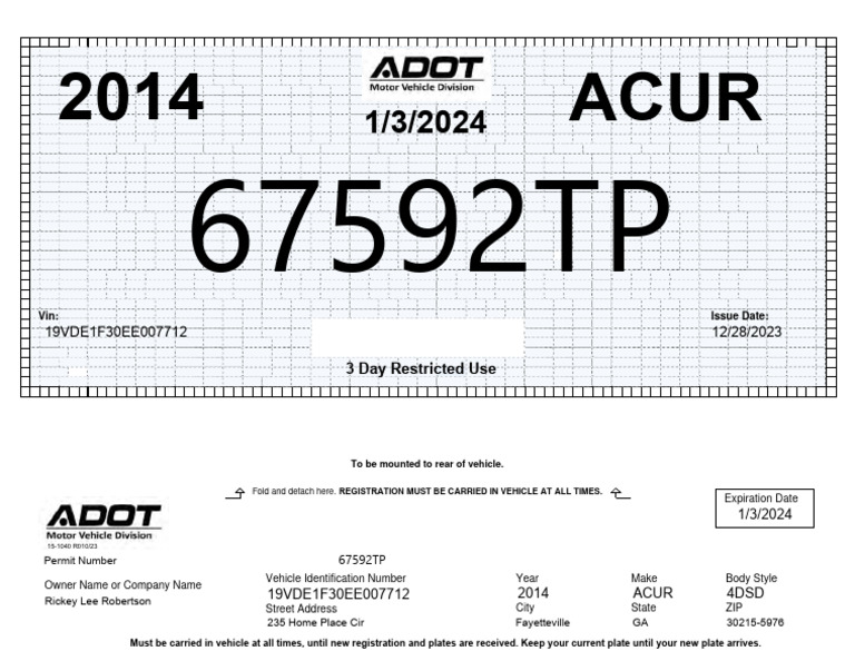 Georgia Temporary License Plate Template | PDF