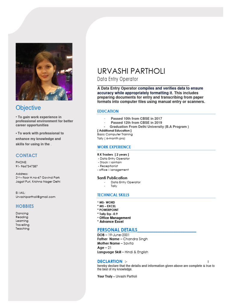 Resume Urvashi Partholi | PDF | Computing