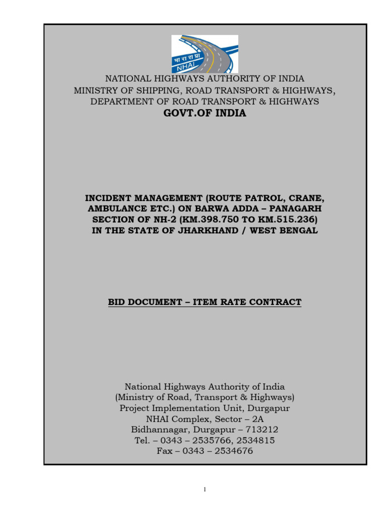 Tender Document For Incident Management (KM 398 750 To KM 515 236 ...