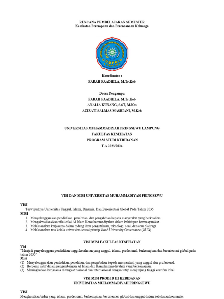 RPS Kesehatan Perempuan Dan Perencanaan Keluarga Genap 2023 2024 | PDF