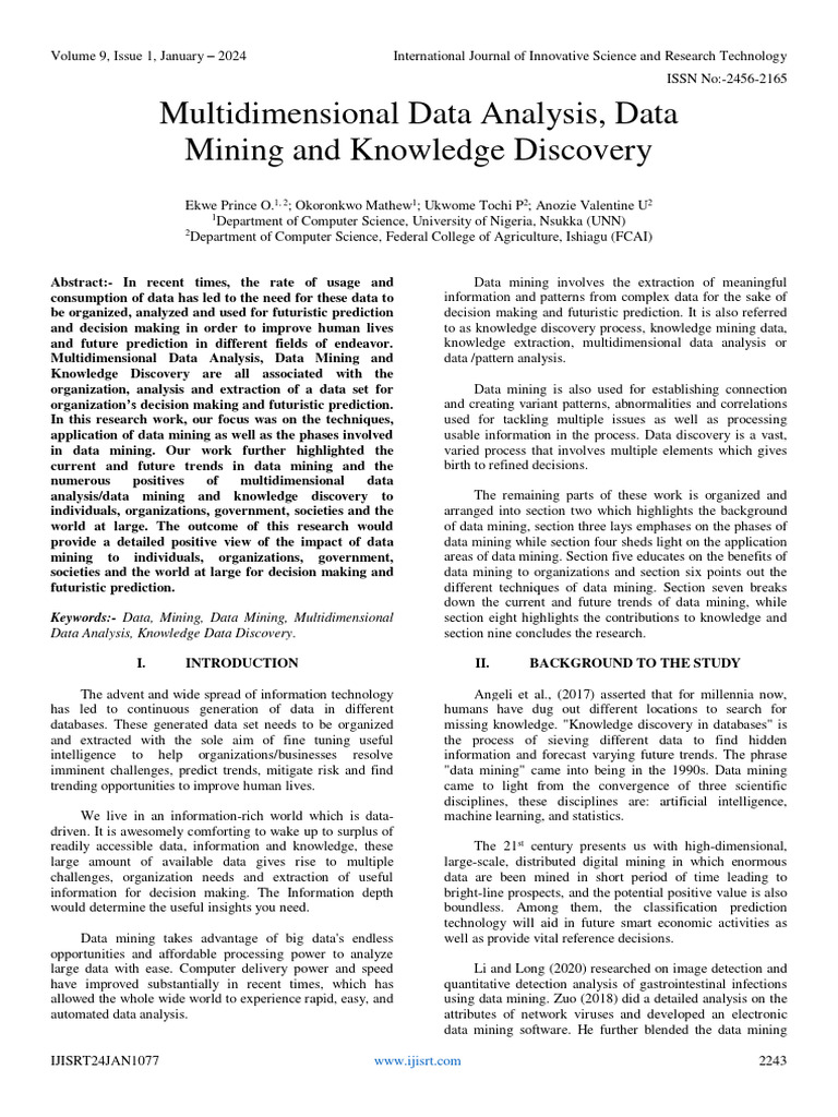 Multidimensional Data Analysis, Data Mining and Knowledge Discovery | PDF | Data Mining | Data