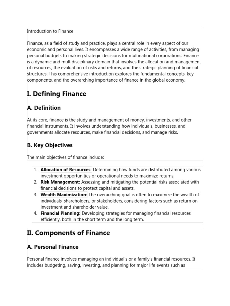 Introduction To Finance | PDF | Investing | Financial Capital