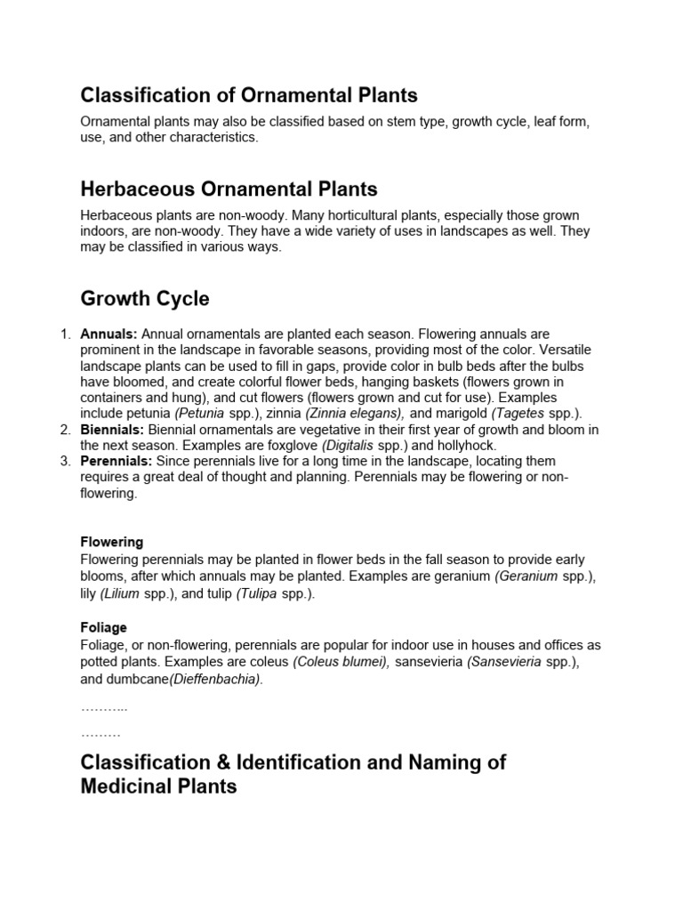 Classification of Ornamental Plants | PDF | Perennial Plant | Cell ...