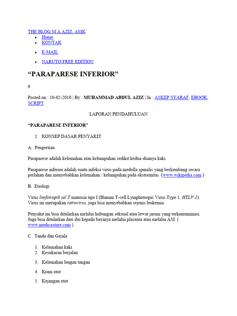 Paraparese Inferior: Panduan Keperawatan | PDF