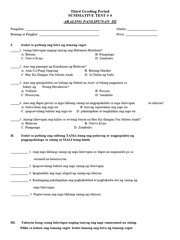 Grade 3 3rd Q SUMMATIVE 4 With TOS and Answer Key | PDF