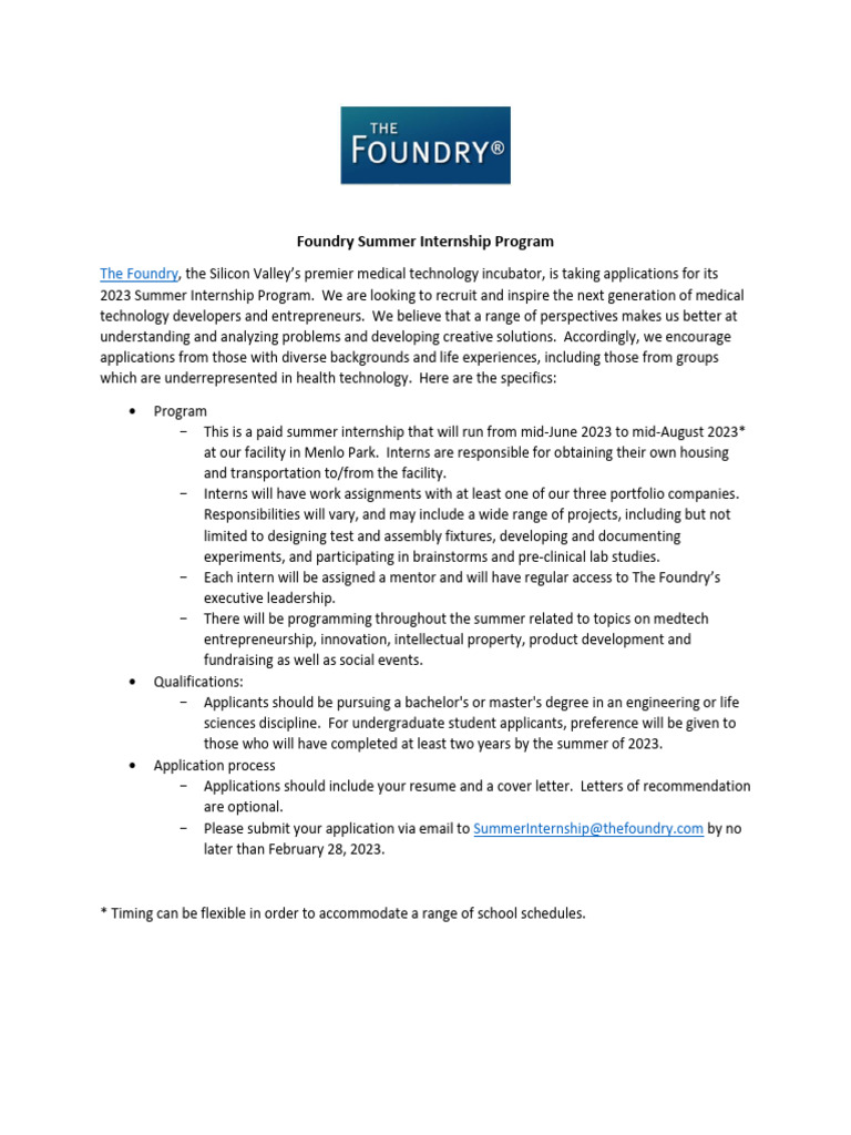 Foundry 2023 Summer Internship Program | PDF