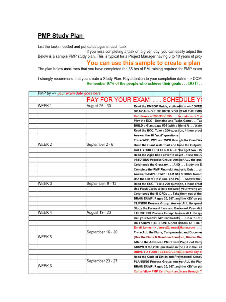 PMP 9-Week Study-Plan As of December 25 2019 at 1219 MST | PDF | Computing