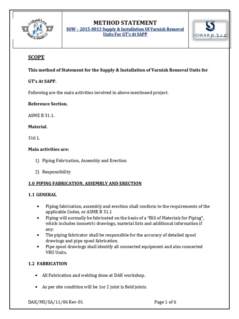 Varnish Removal Units Installation Method Pdf Pipe Fluid
