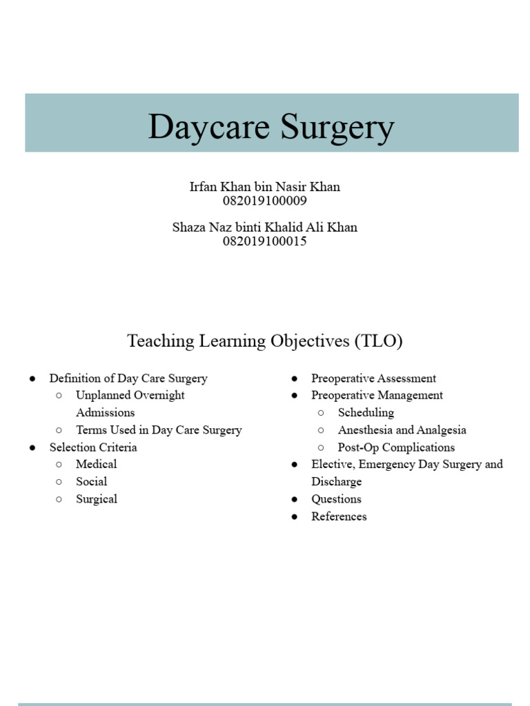 Daycare Surgery | PDF | Surgery | Anesthesia