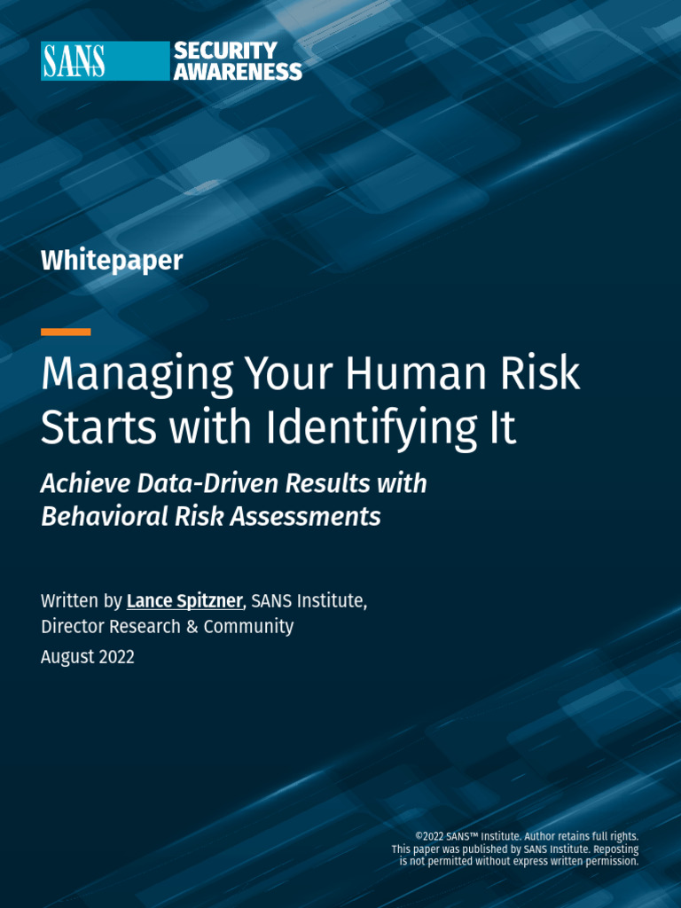 Sans Measure Manage Your Human Risk v7 | PDF | Risk | Risk Assessment