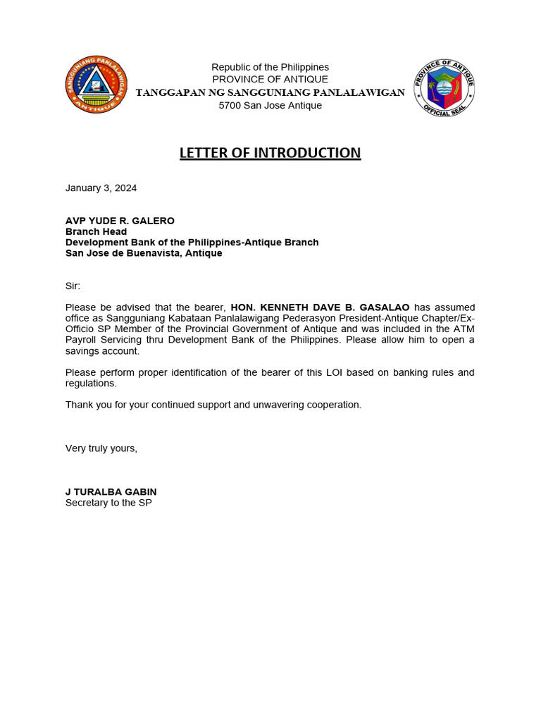 Letter of Introduction DBP-SP | PDF