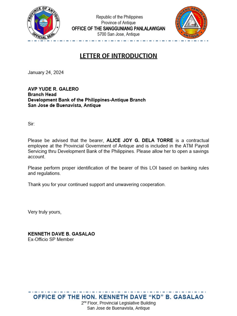 Letter of Introduction DBP | PDF | Philippines | Local Government