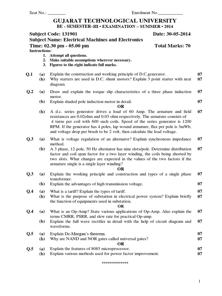 Gtu Automobile 131901 Summer 2014 | PDF | Electric Motor | Electric ...