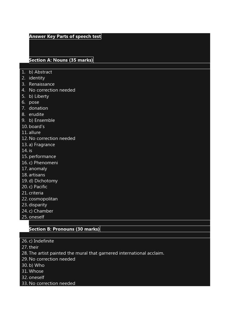 Grammar Test Answer Key | PDF | Human Communication | Morphology