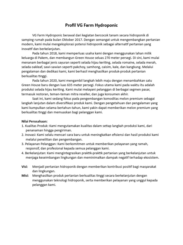 Profil VG Farm Hydroponic | PDF