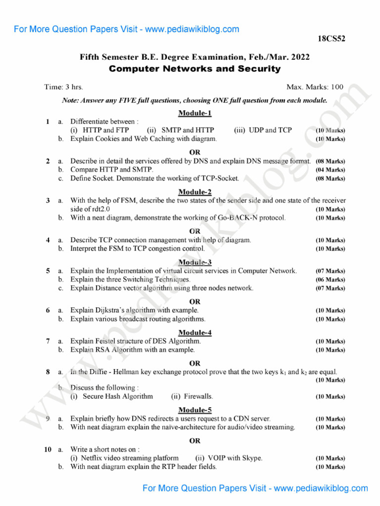 Computer Networks Mar 2022 (2018 Scheme) | PDF