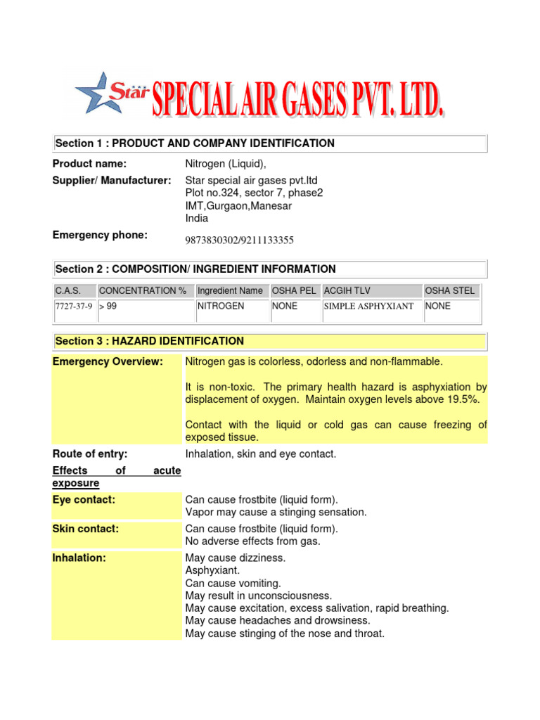 Liquid Nitrogen MSDS | PDF | Dangerous Goods | Chemistry