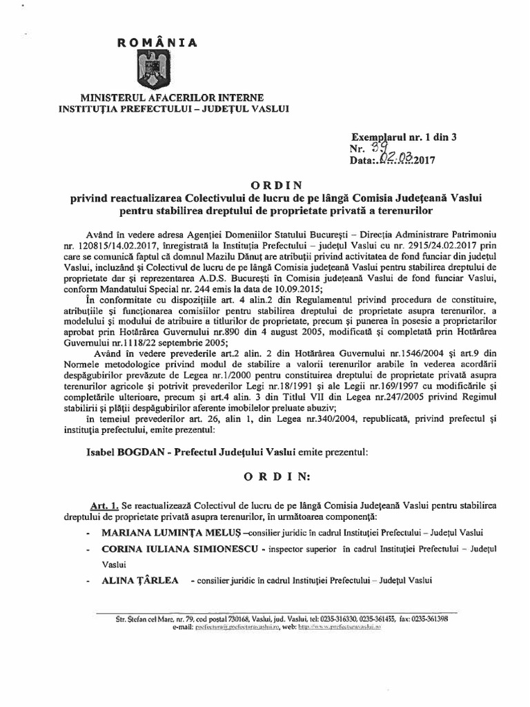 Ordin Colectiv Lucru de Pe Langa Comisia Judeteana | PDF