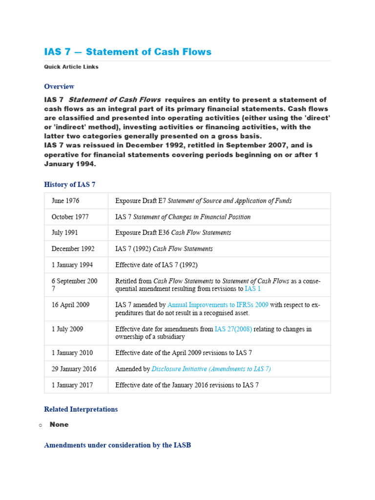 IAS 7 Statement of Cash Flow | Download Free PDF | Cash And Cash ...