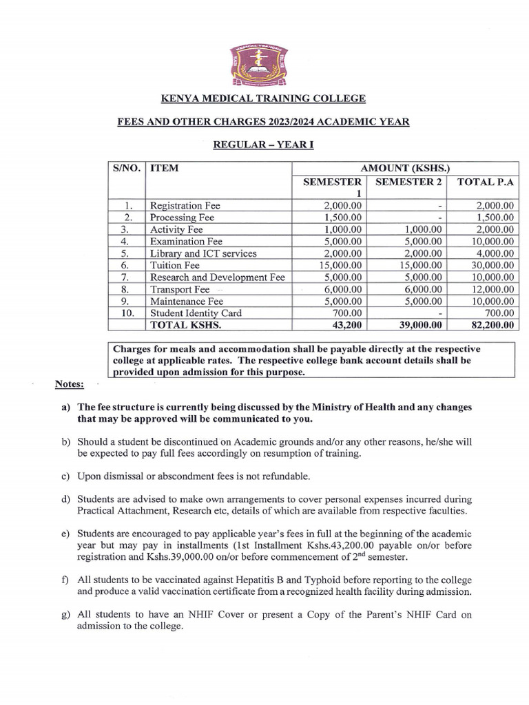 KMTC Fee Structures Year 2023 | PDF