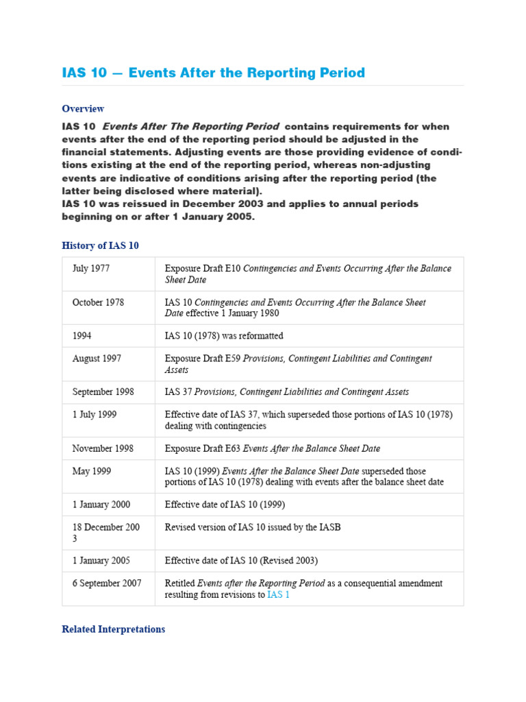 IAS 10 - Events After The Reporting Period | PDF | Going Concern | Corporations