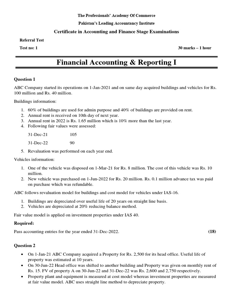 RT#1 CAF-1 FAR-1 - Question Paper | PDF | Fair Value | Cost