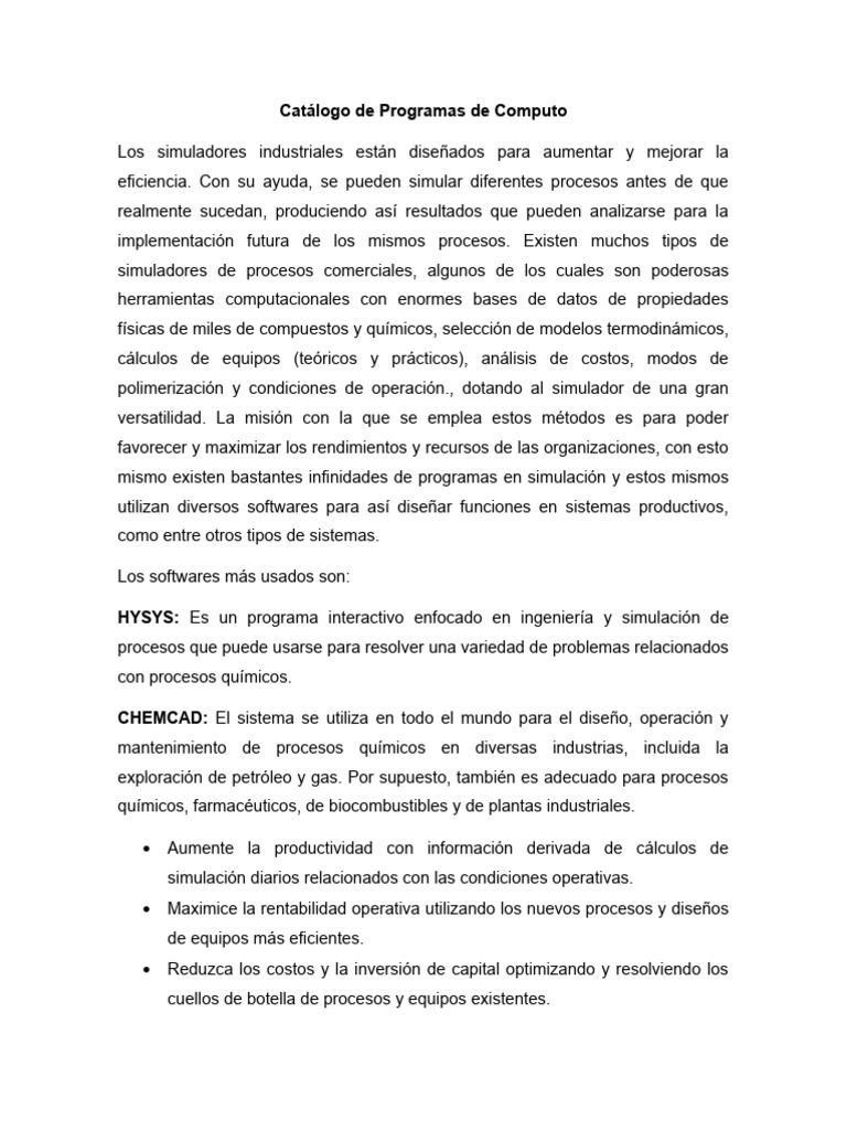 Catálogo de Programas de Computo | PDF | Simulación | Software