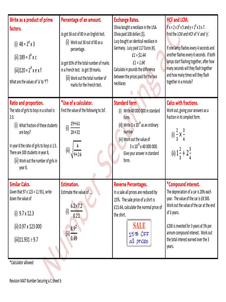 Revision MAT Number Securing A C Sheet B | Download Free PDF ...