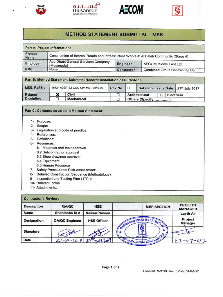 Method Statement For Kerbstone | PDF