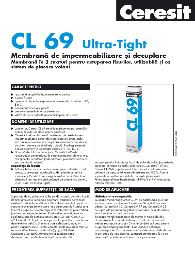 Tds Ro Ceresit Cl69 Membrana Impermeabilizare | PDF