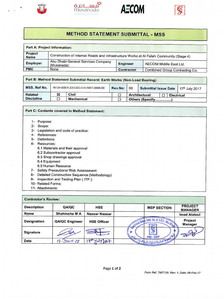 Method Statement For Earth Work | PDF