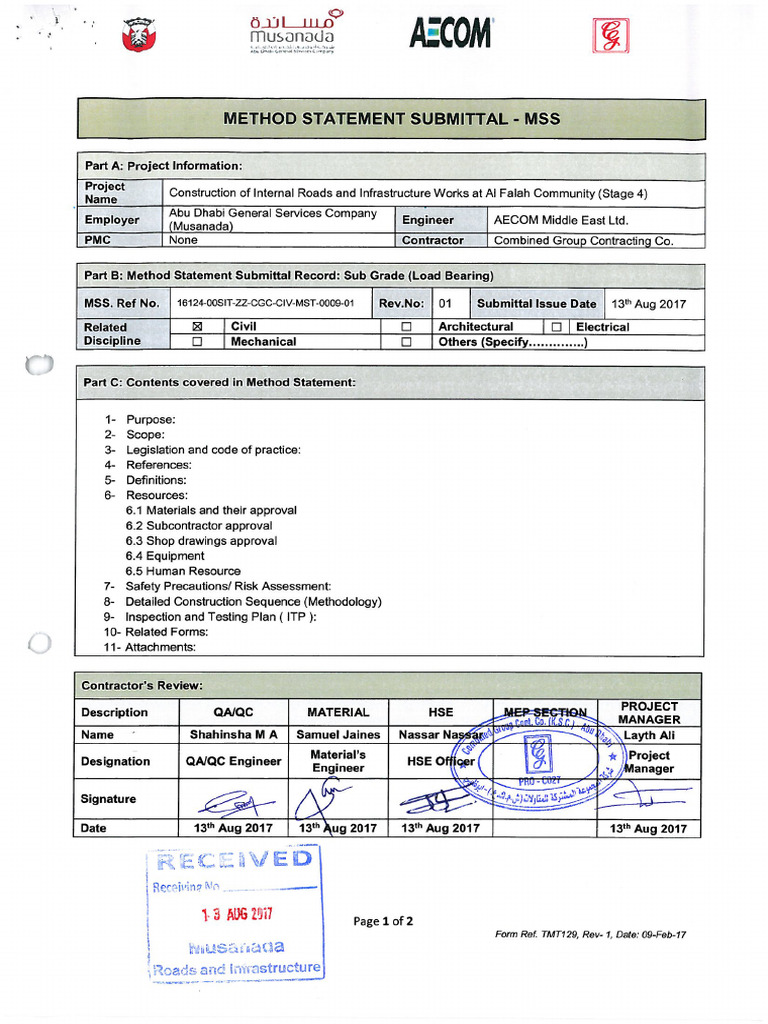 Method Statement For Subgrade | PDF