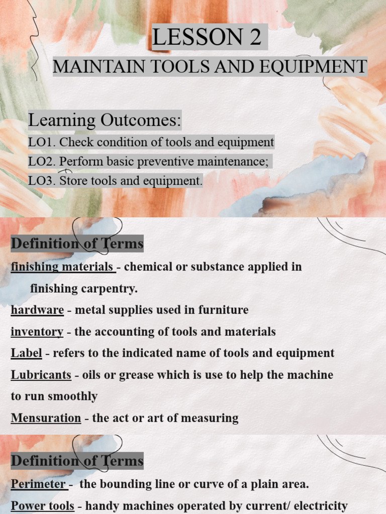 Lesson 2 Maintain Tools and Equipment | PDF | Lubricant | Abrasive