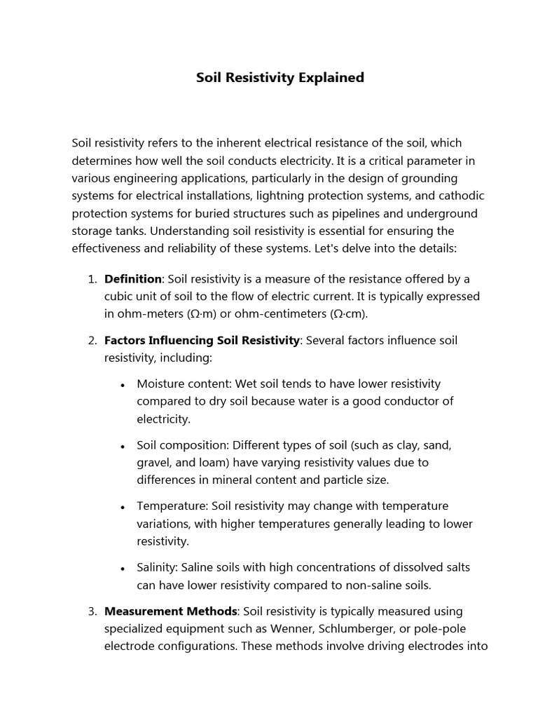 Soil Resistivity Explained | PDF | Electrical Resistivity And ...